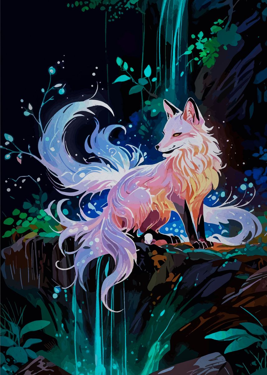 'Mystical Fox Waterfall' Poster, picture, metal print, paint by Nile ...
