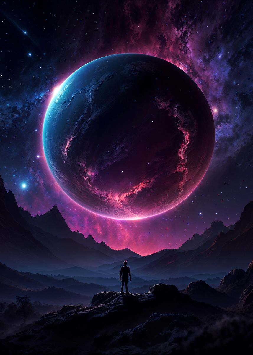 'Lone Figure Under Cosmic Glow' Poster, picture, metal print, paint by ...