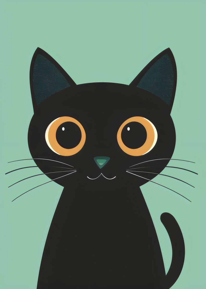 'Cute Black Cat Illustration' Poster, picture, metal print, paint by ...