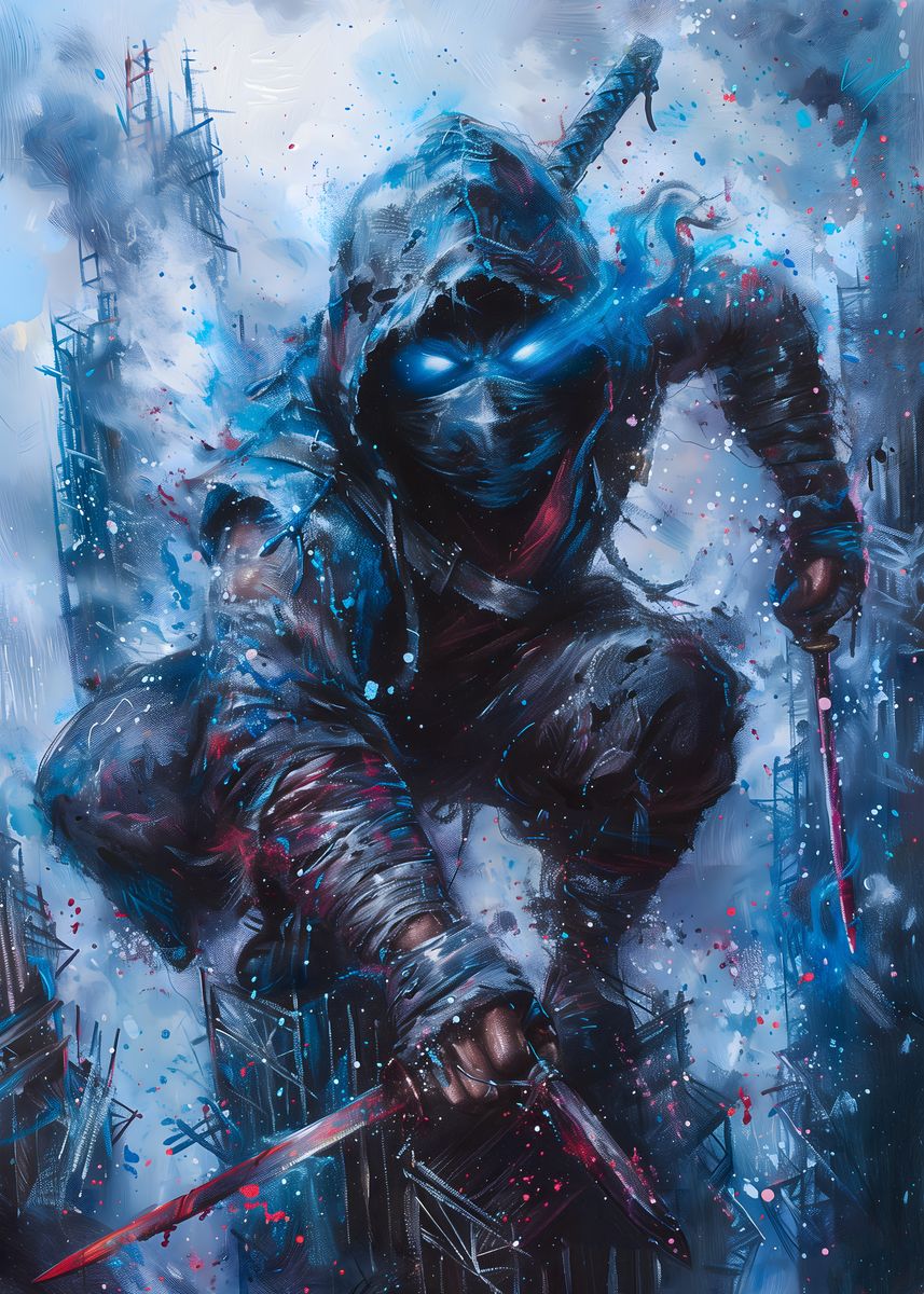 'Blue Ninja Warrior' Poster, picture, metal print, paint by ...