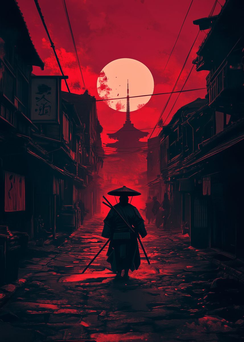 'Red Moon Samurai' Poster, picture, metal print, paint by Leighton ...