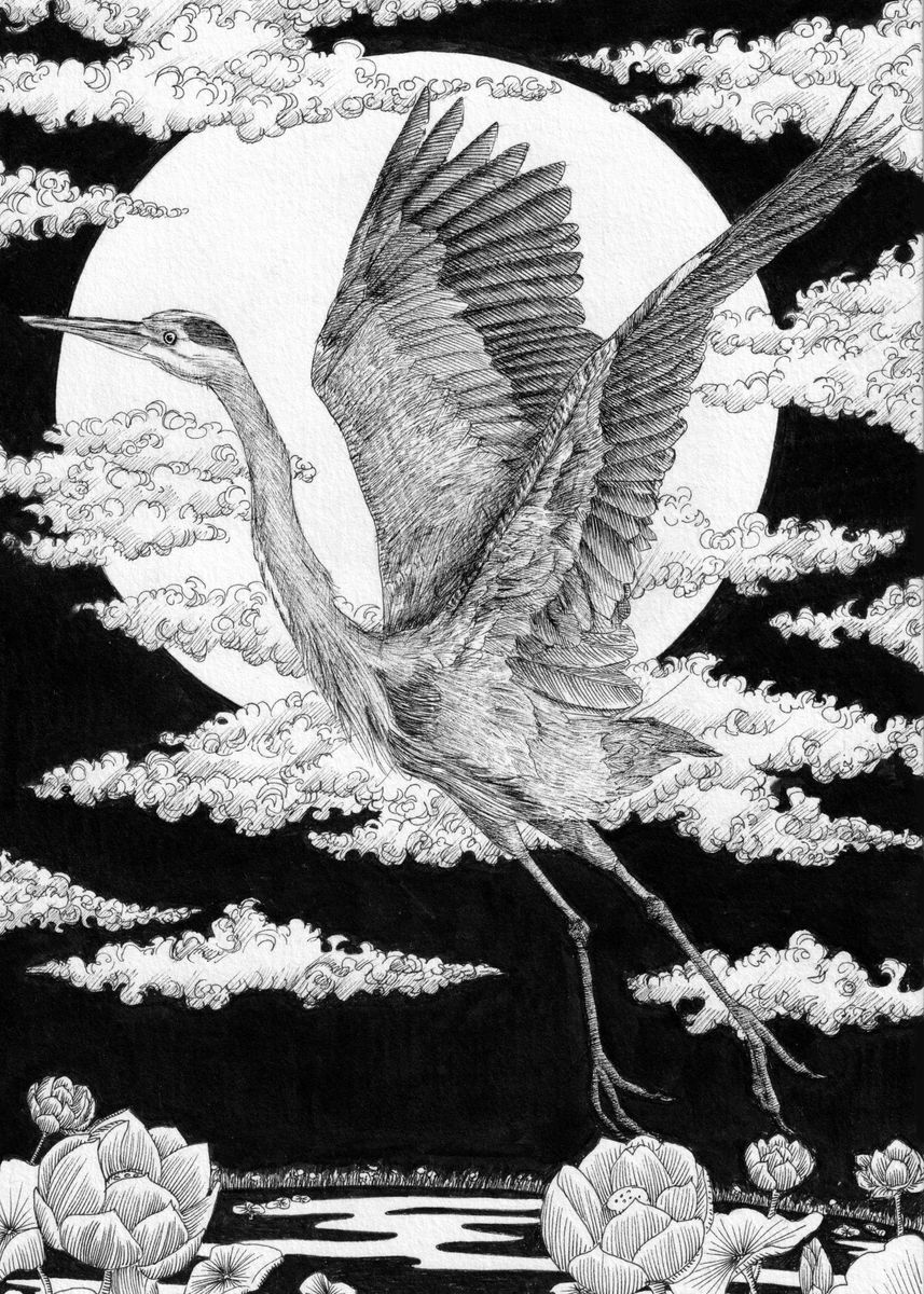 'Heron Takes Flight' Poster, picture, metal print, paint by Ella Mazur ...