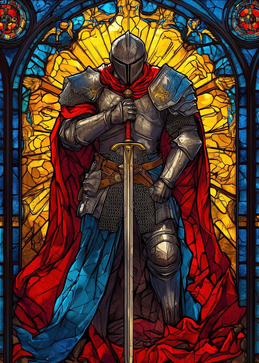 'Paladin Stained Glass' Poster, picture, metal print, paint by ...