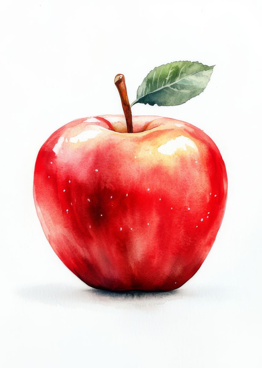 'Watercolor Red Apple' Poster, picture, metal print, paint by ...