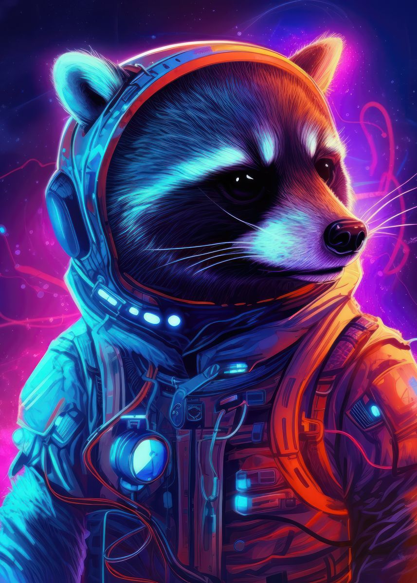 'Space Raccoon Astronaut' Poster, picture, metal print, paint by | Displate