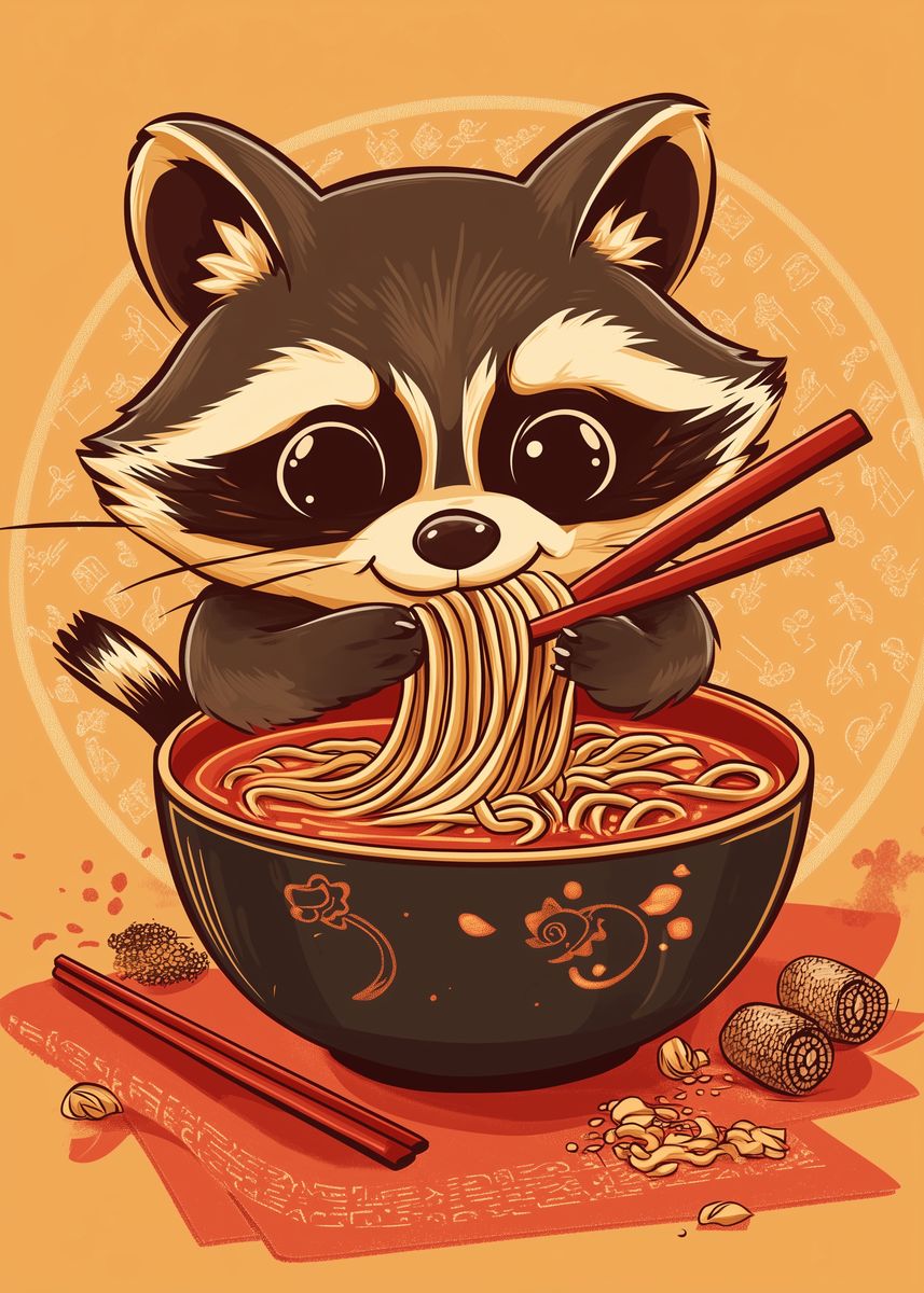 'Raccoon ramen japan' Poster, picture, metal print, paint by segse ...