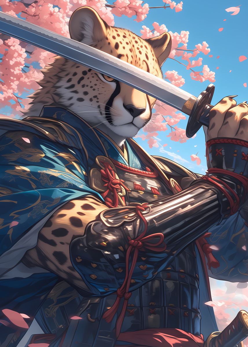 'Cheetah Samurai' Poster, picture, metal print, paint by StateoftheArts ...