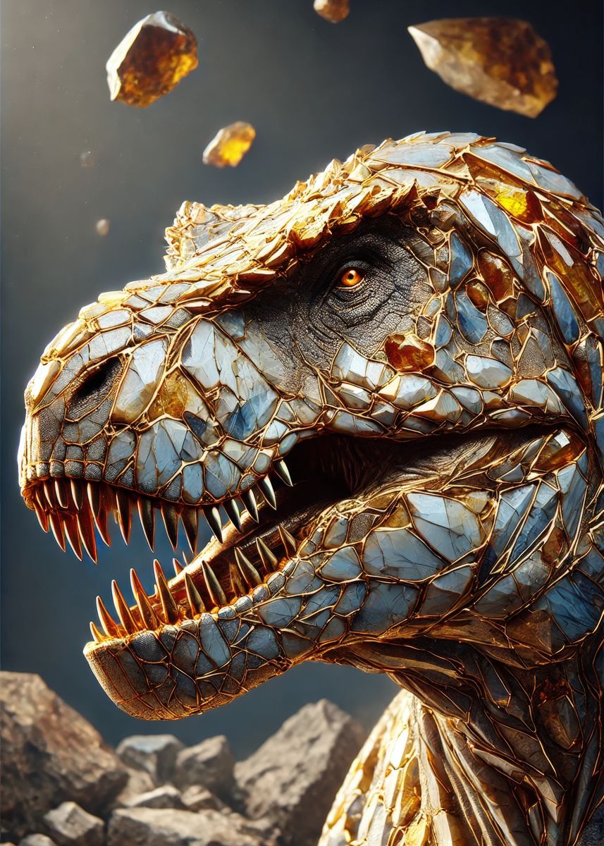 'Golden T-Rex' Poster, picture, metal print, paint by BS Design | Displate