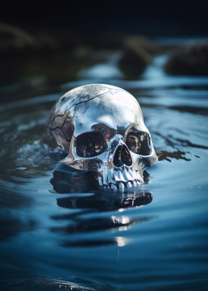 'Silver Skull in Water' Poster, picture, metal print, paint by Arturo ...