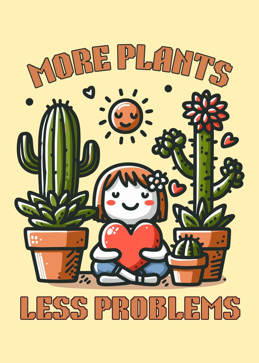 'More Plants, Less Problems' Poster, picture, metal print, paint by Ba ...