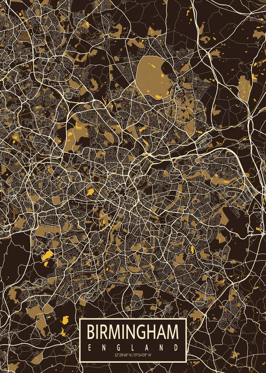 'Birmingham, England Map' Poster, picture, metal print, paint by deMAP ...