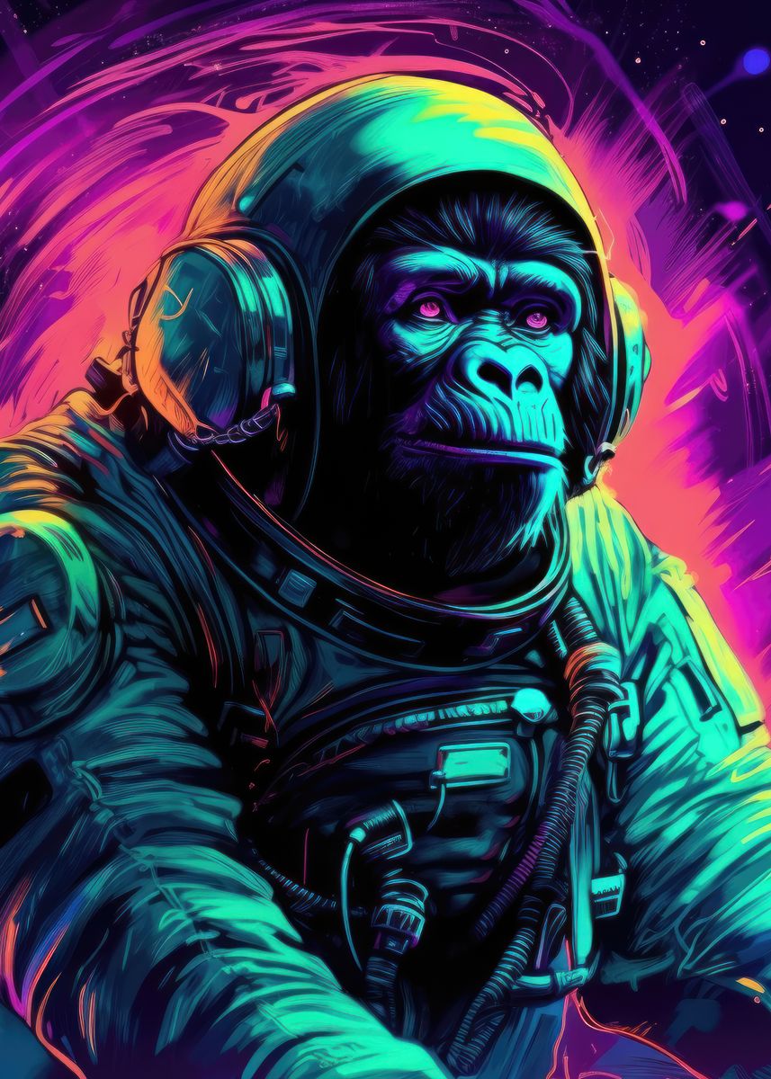 'Cosmic Ape Odyssey' Poster, picture, metal print, paint by | Displate