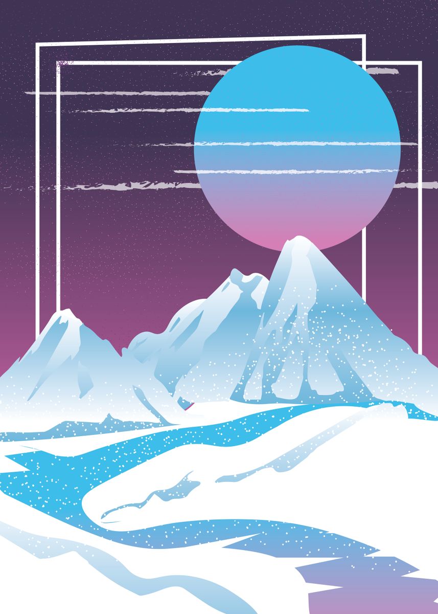 'Retro Mountain Landscape' Poster, picture, metal print, paint by ...