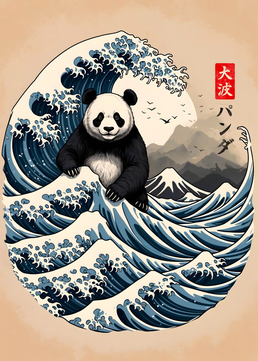 'Panda Great Wave' Poster, picture, metal print, paint by Illust Artz ...