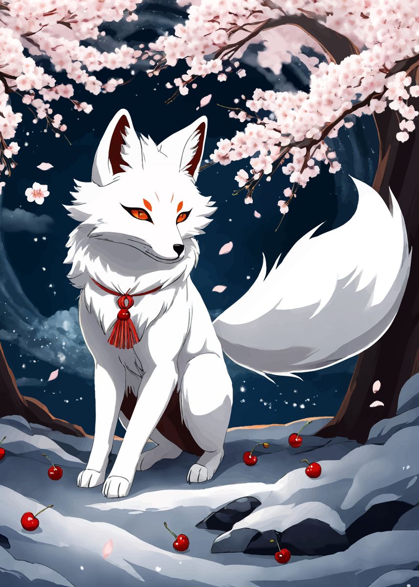 'White Fox Kitsune' Poster, picture, metal print, paint by DEGUZMAN ...