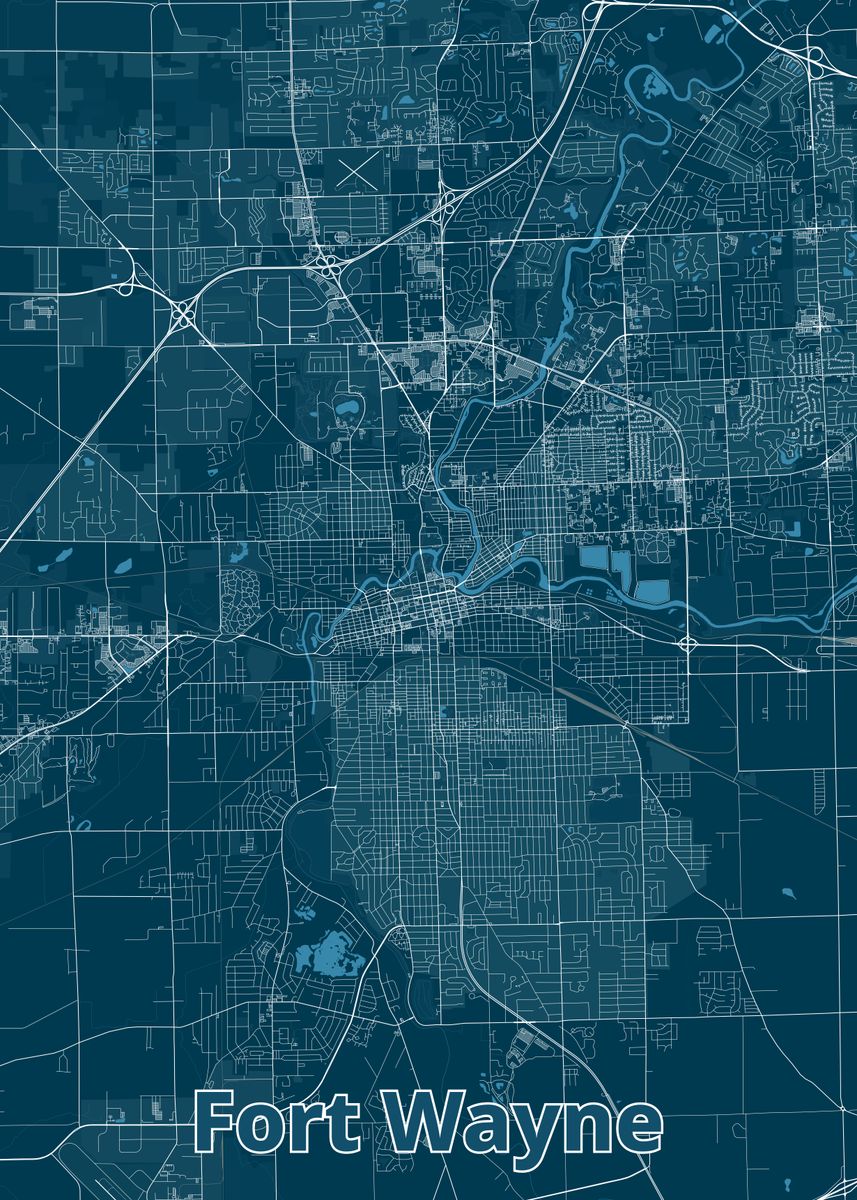 'Fort Wayne City Map' Poster, picture, metal print, paint by Sam Kal ...