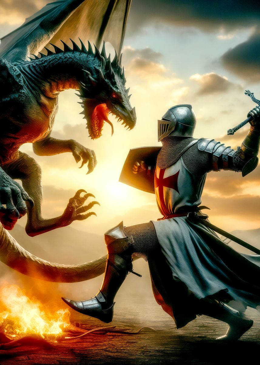 'Knight vs Dragon' Poster, picture, metal print, paint by Ultima Kira ...