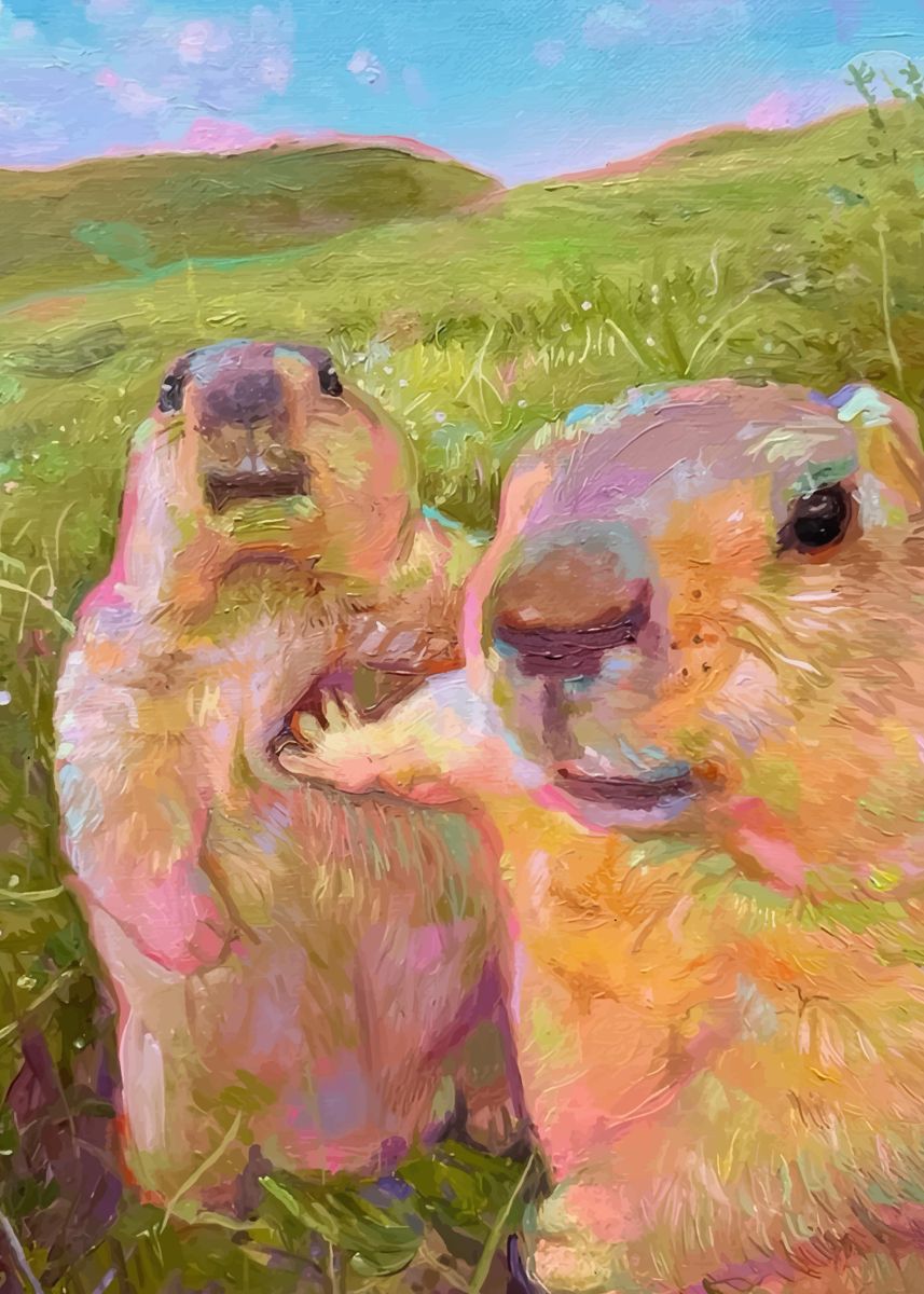'Two Prairie Dogs Painting' Poster, picture, metal print, paint by ...