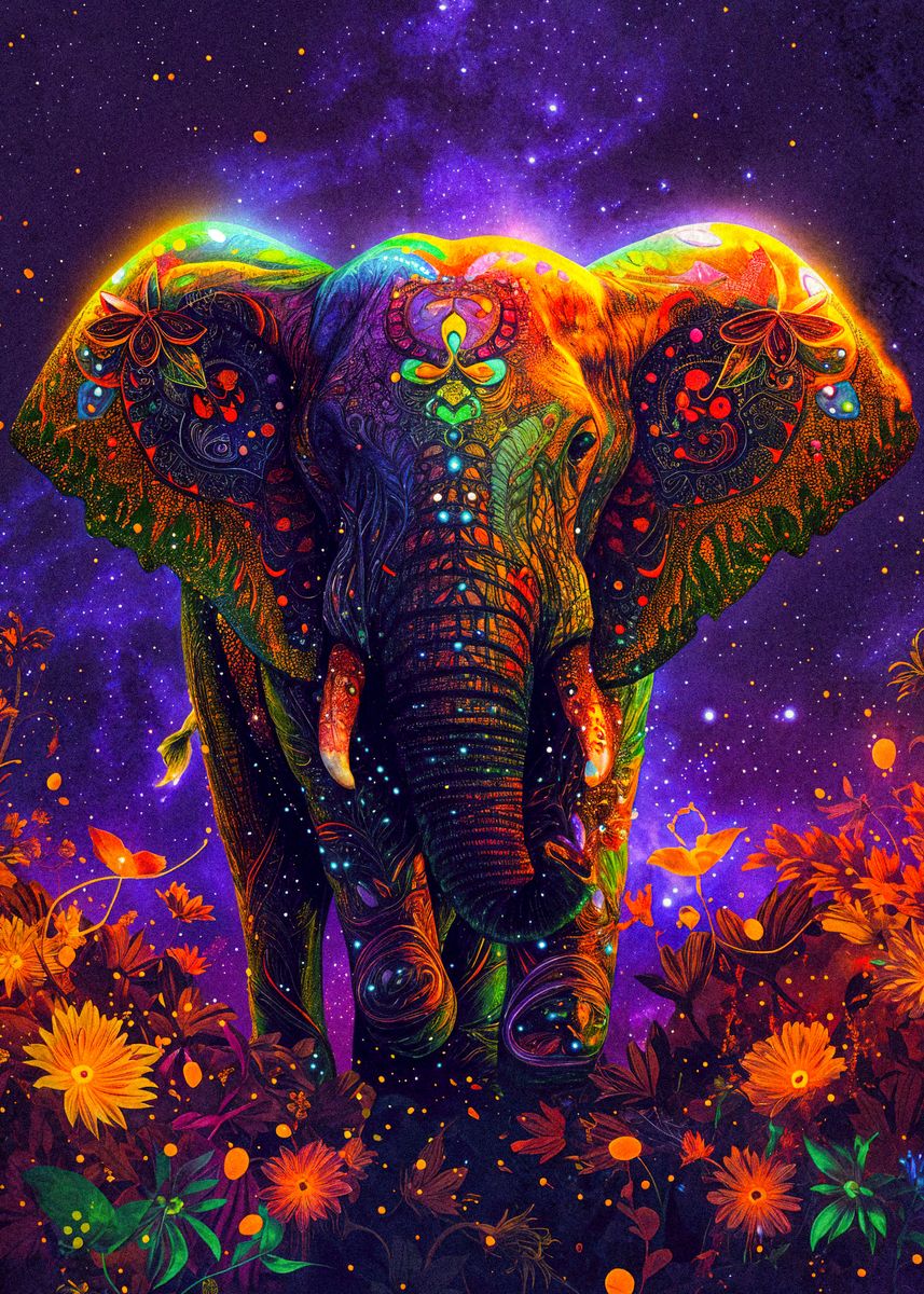 'Psychedelic Elephant ' Poster, picture, metal print, paint by Peterson ...