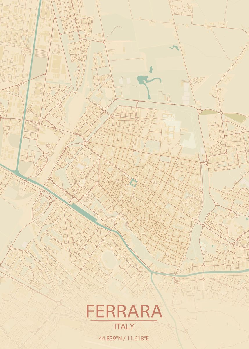 'Ferrara Italy Vintage Style City Map' Poster, picture, metal print ...