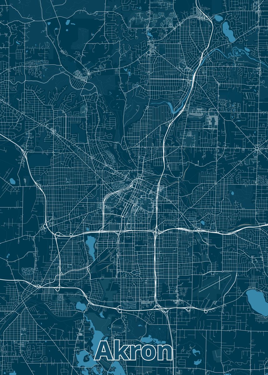 'Akron City Map' Poster, picture, metal print, paint by Sam Kal | Displate