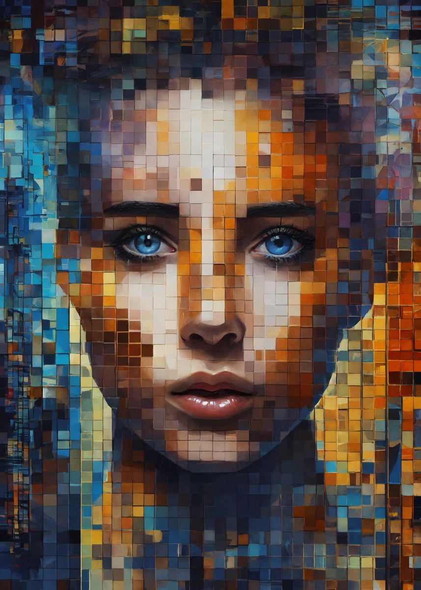 'Pixelated Portrait' Poster, picture, metal print, paint by ...