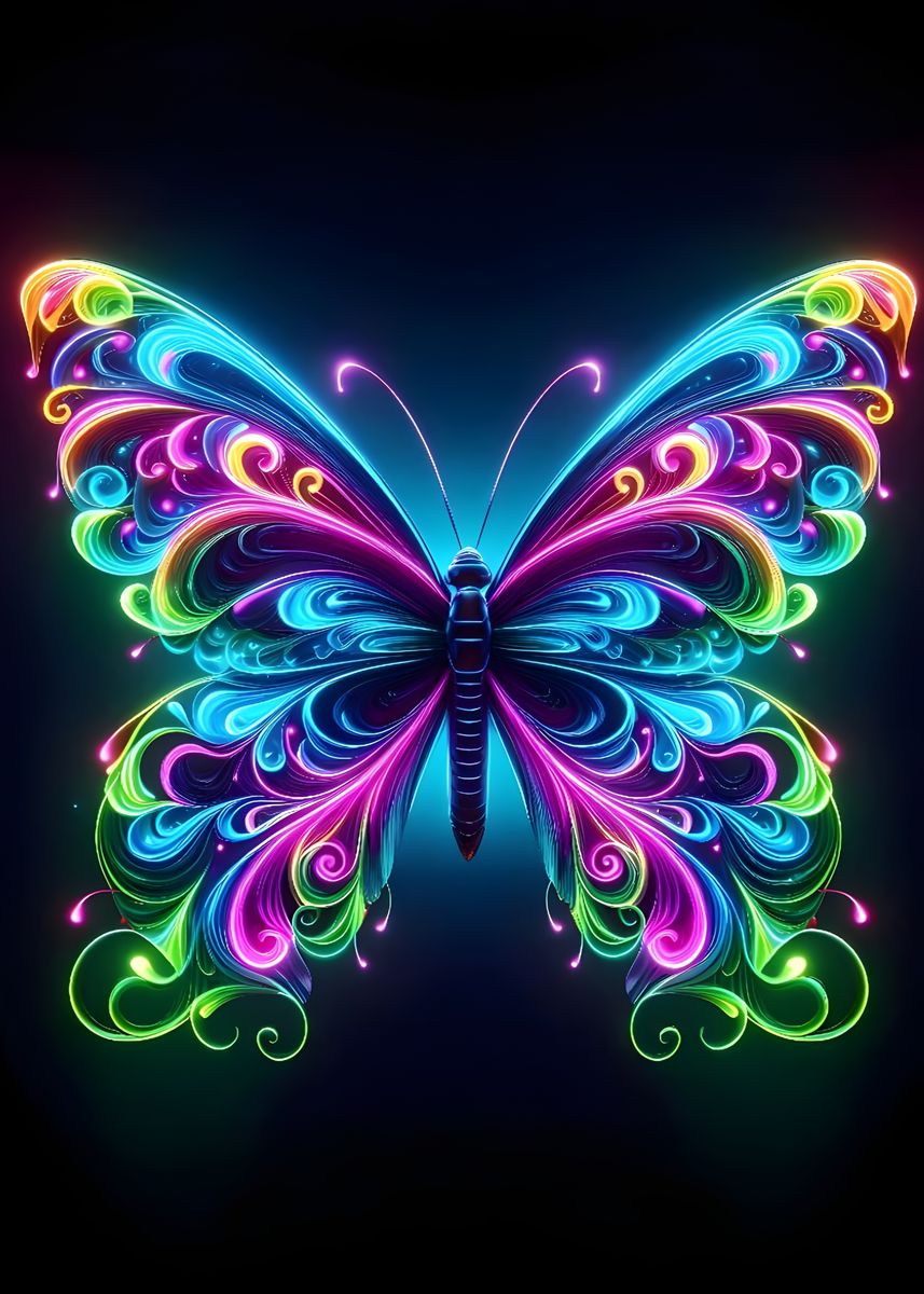 'Neon Butterfly Art' Poster, picture, metal print, paint by Danas A ...
