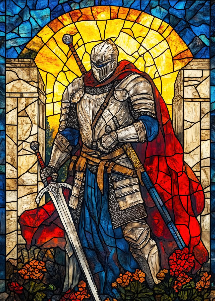 'Paladin Stained Glass' Poster, picture, metal print, paint by ...