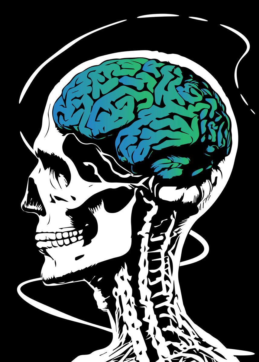 'Zombie Skull with Brain' Poster, picture, metal print, paint by ...
