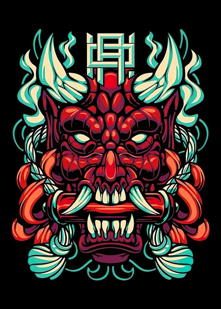 'Oni Mask Illustration' Poster, picture, metal print, paint by Killua ...