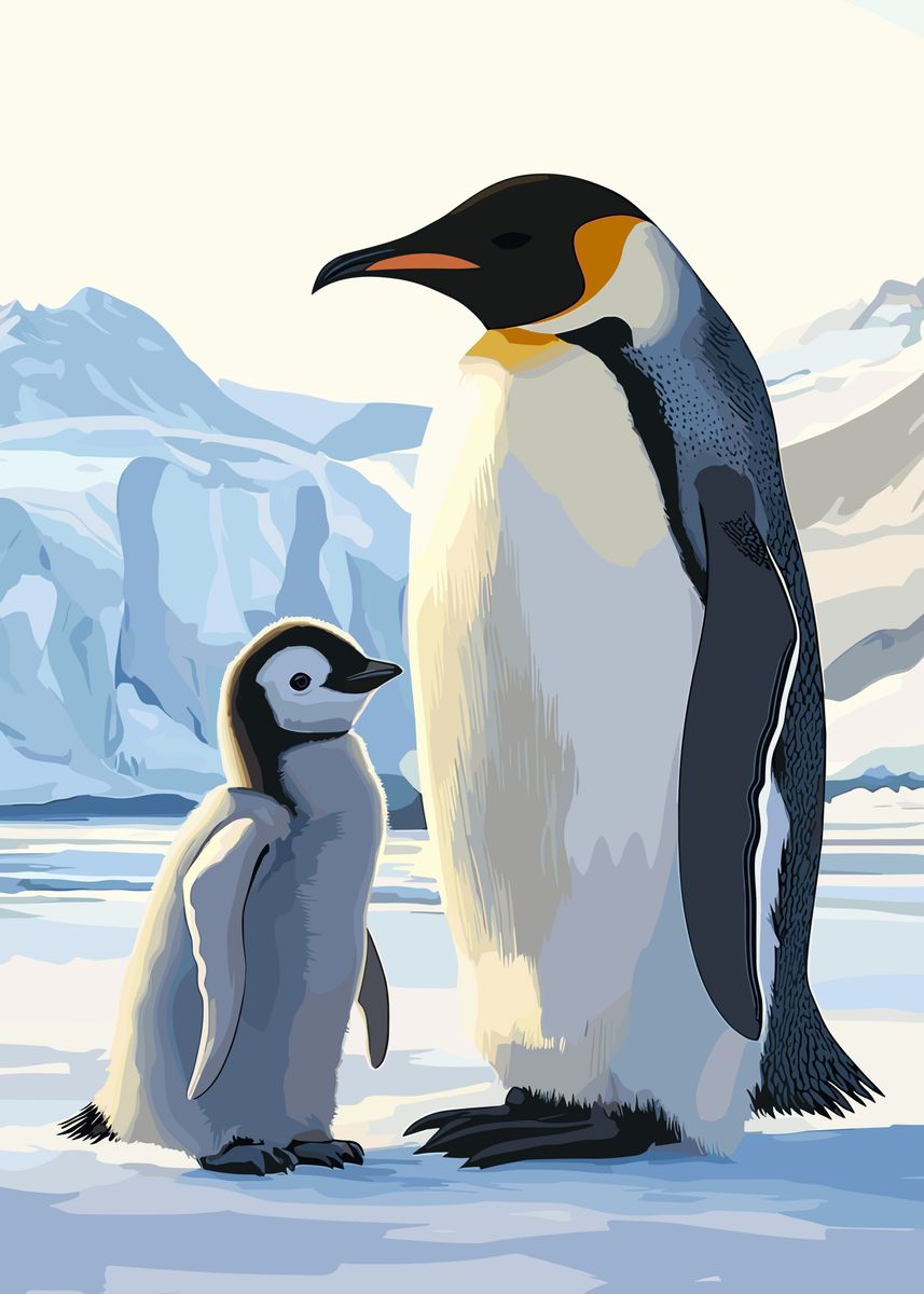 'Emperor Penguin Family' Poster, picture, metal print, paint by ...