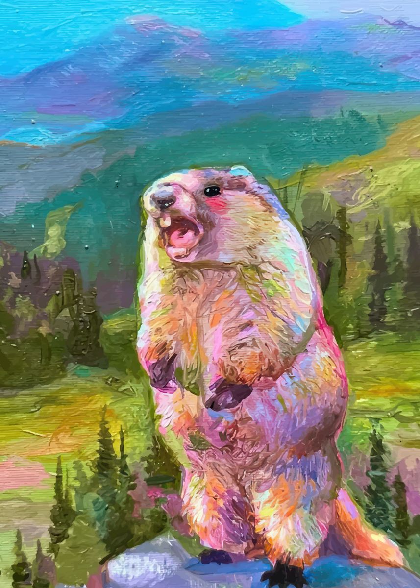 'Vibrant Marmot Painting' Poster, picture, metal print, paint by ...