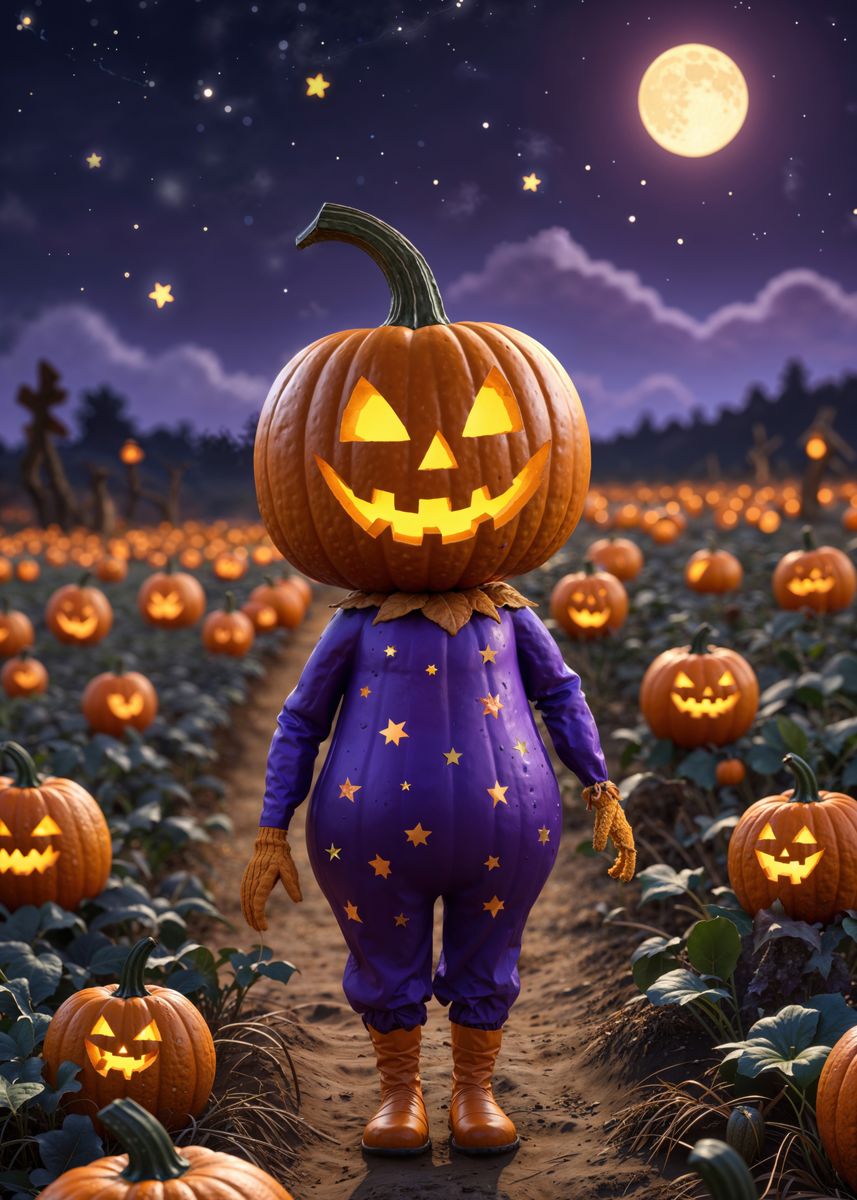 'Pumpkin Man in Field' Poster, picture, metal print, paint by ...