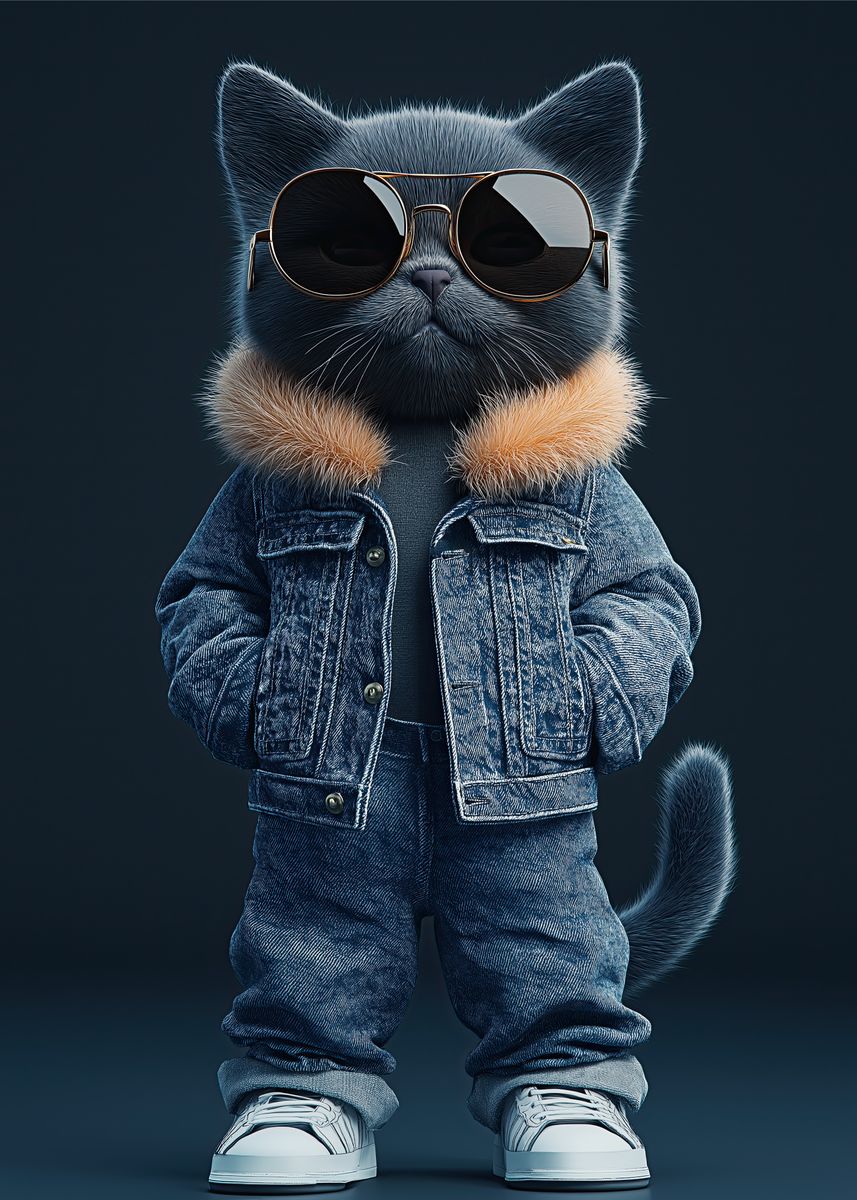 'Cool Cat in Denim' Poster, picture, metal print, paint by Design ...