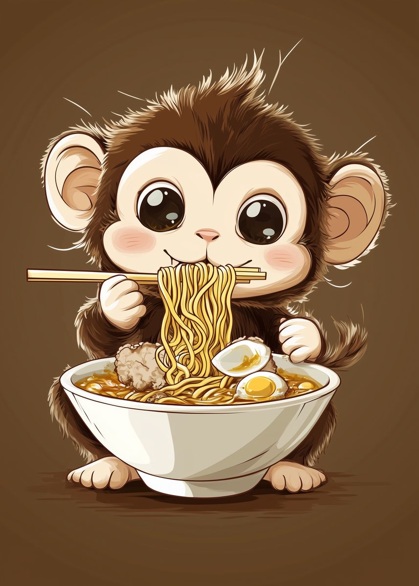 'Monkey ramen japan' Poster, picture, metal print, paint by | Displate