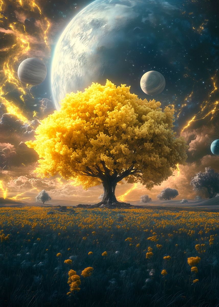 'Golden Tree in Space' Poster, picture, metal print, paint by The ...