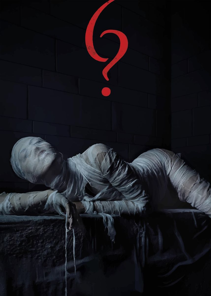 'Mummy Figure with Question Mark' Poster, picture, metal print, paint ...