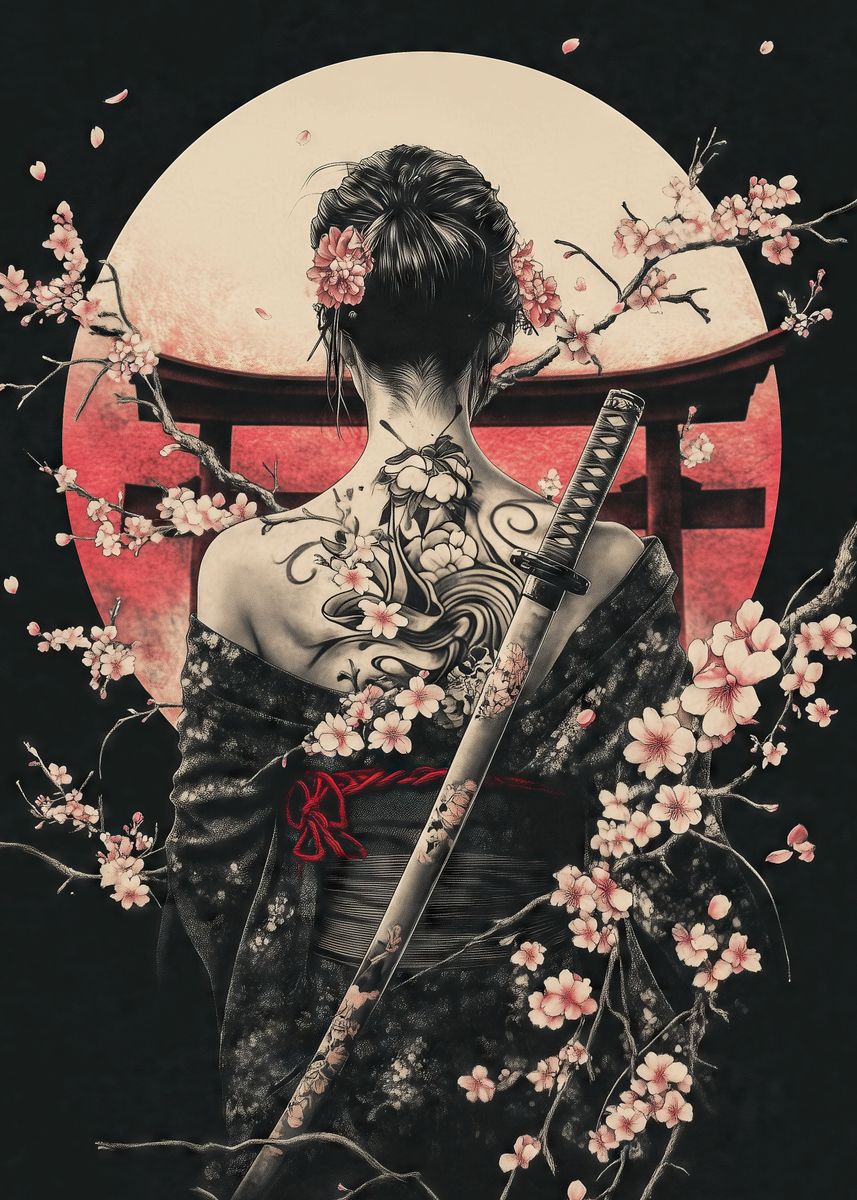 'Female Samurai Geisha' Poster, picture, metal print, paint by Lumen ...