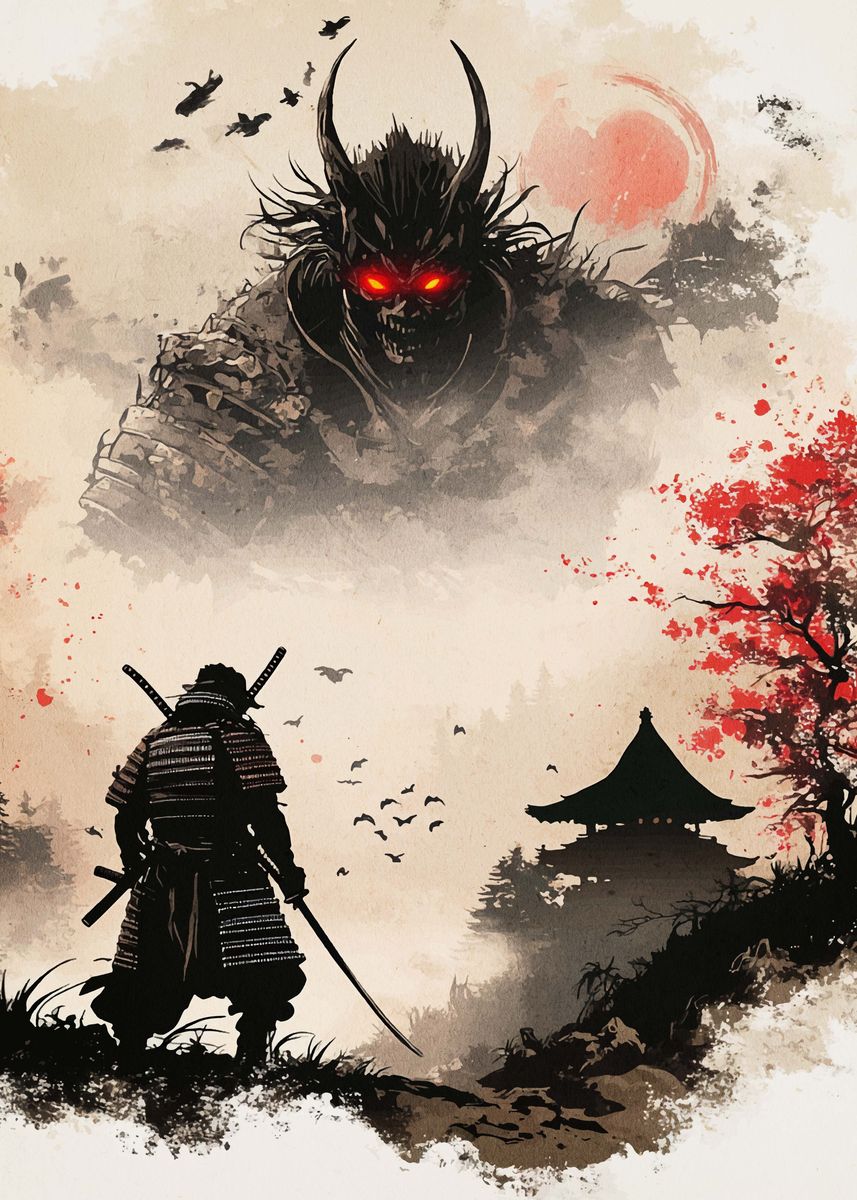 'Samurai Demon Japan' Poster, picture, metal print, paint by Muna ...