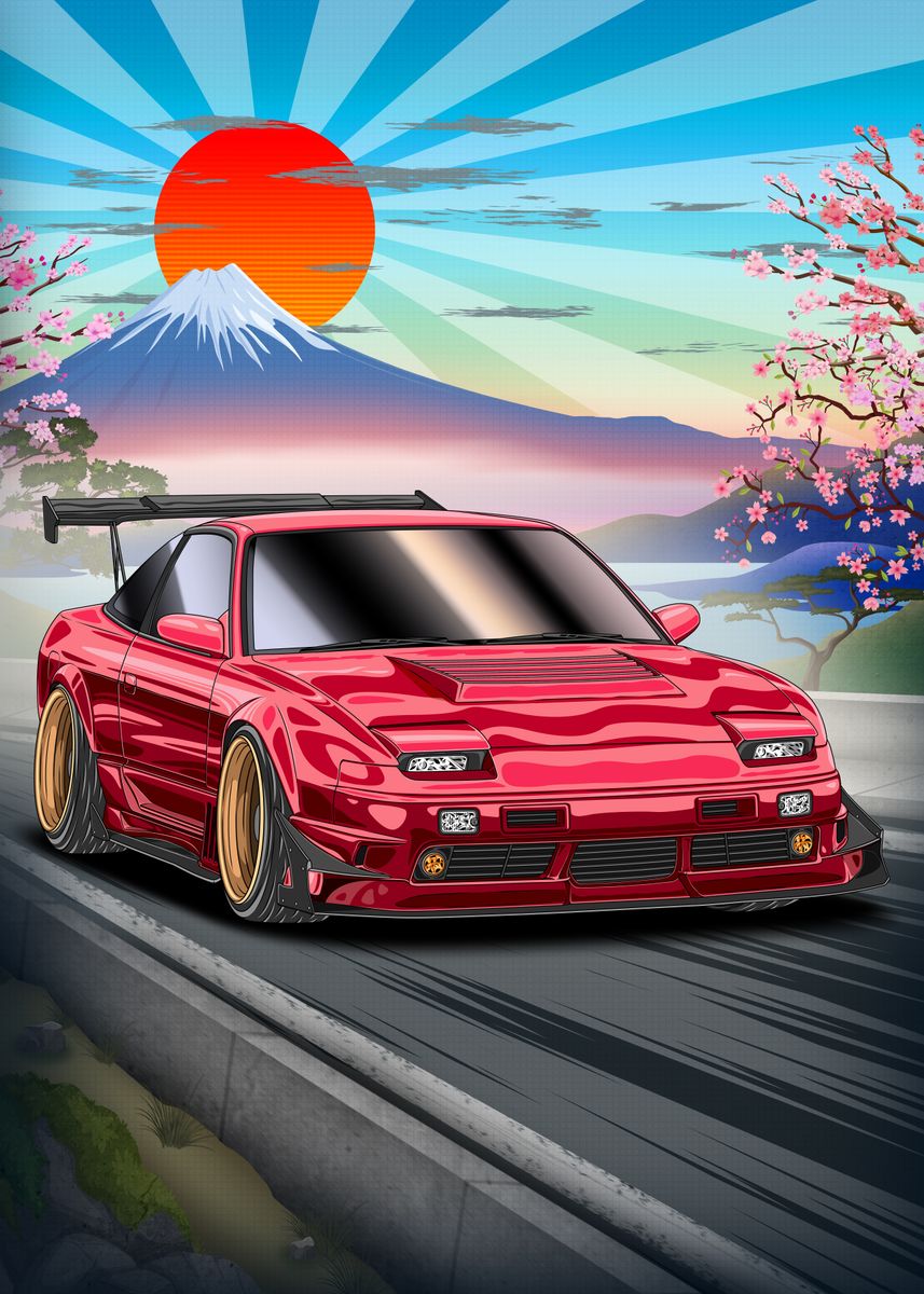 'Nissan 180SX Japanese Sports Car Art' Poster, picture, metal print ...