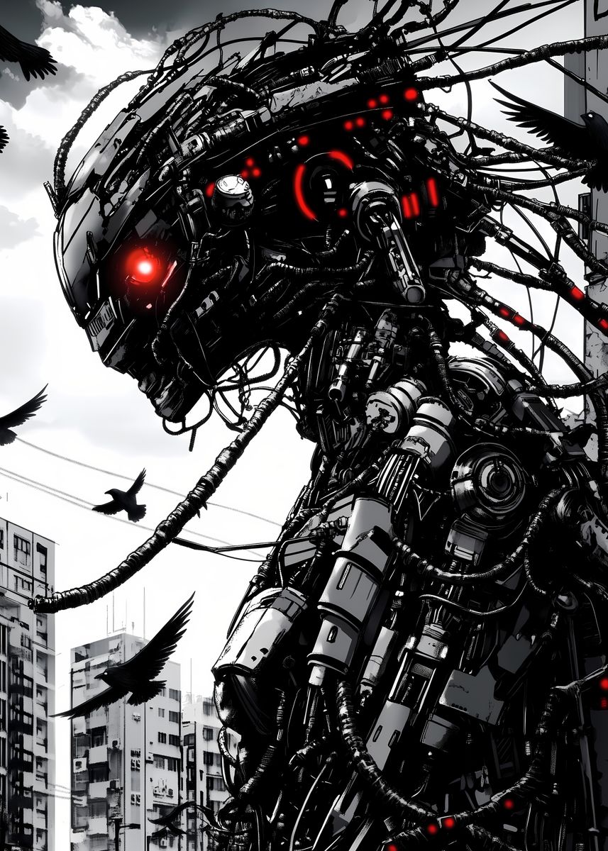 'Cyberpunk Robot in City' Poster, picture, metal print, paint by Spooky ...