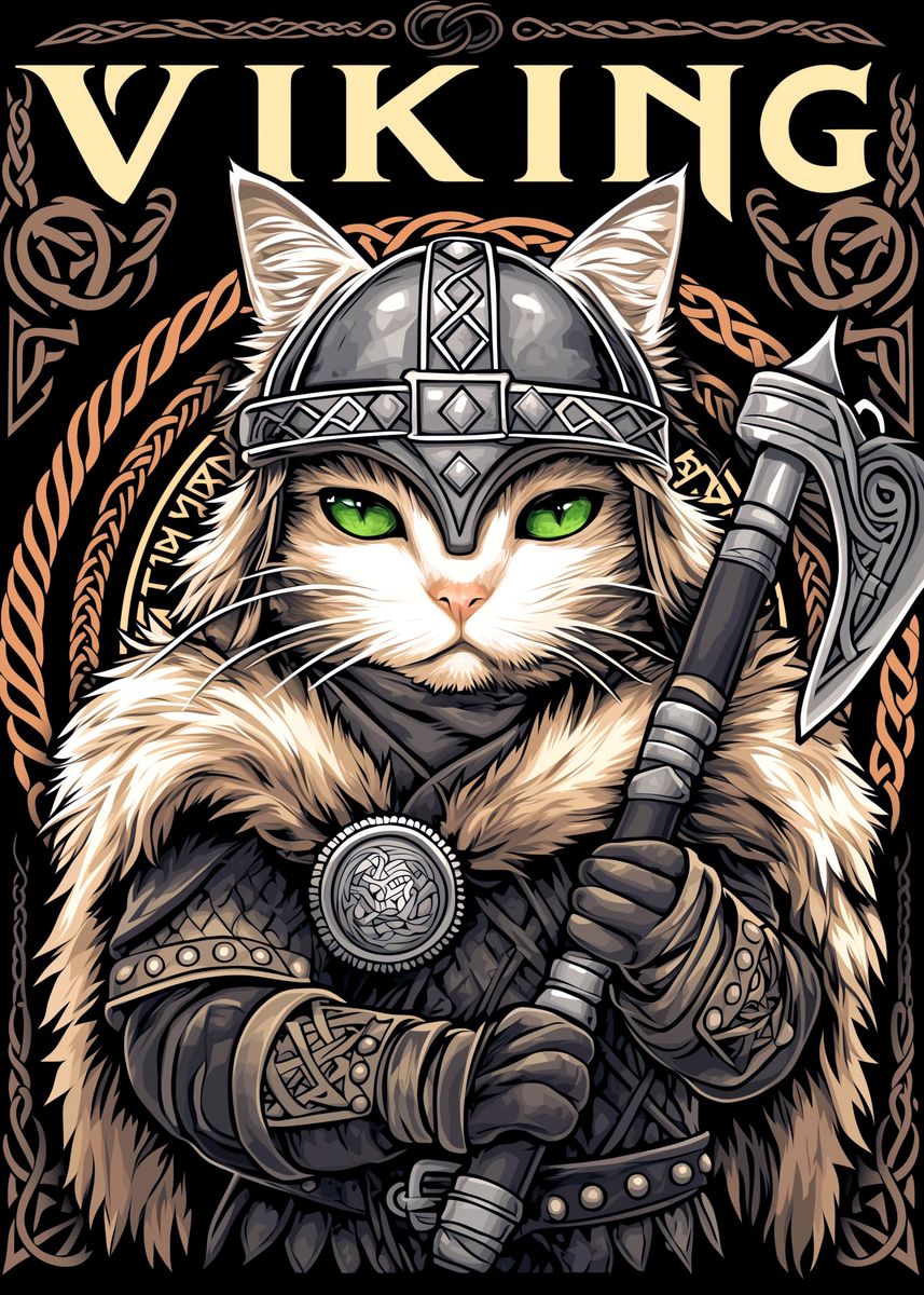 'Viking Cat' Poster, picture, metal print, paint by Fusion Frames ...