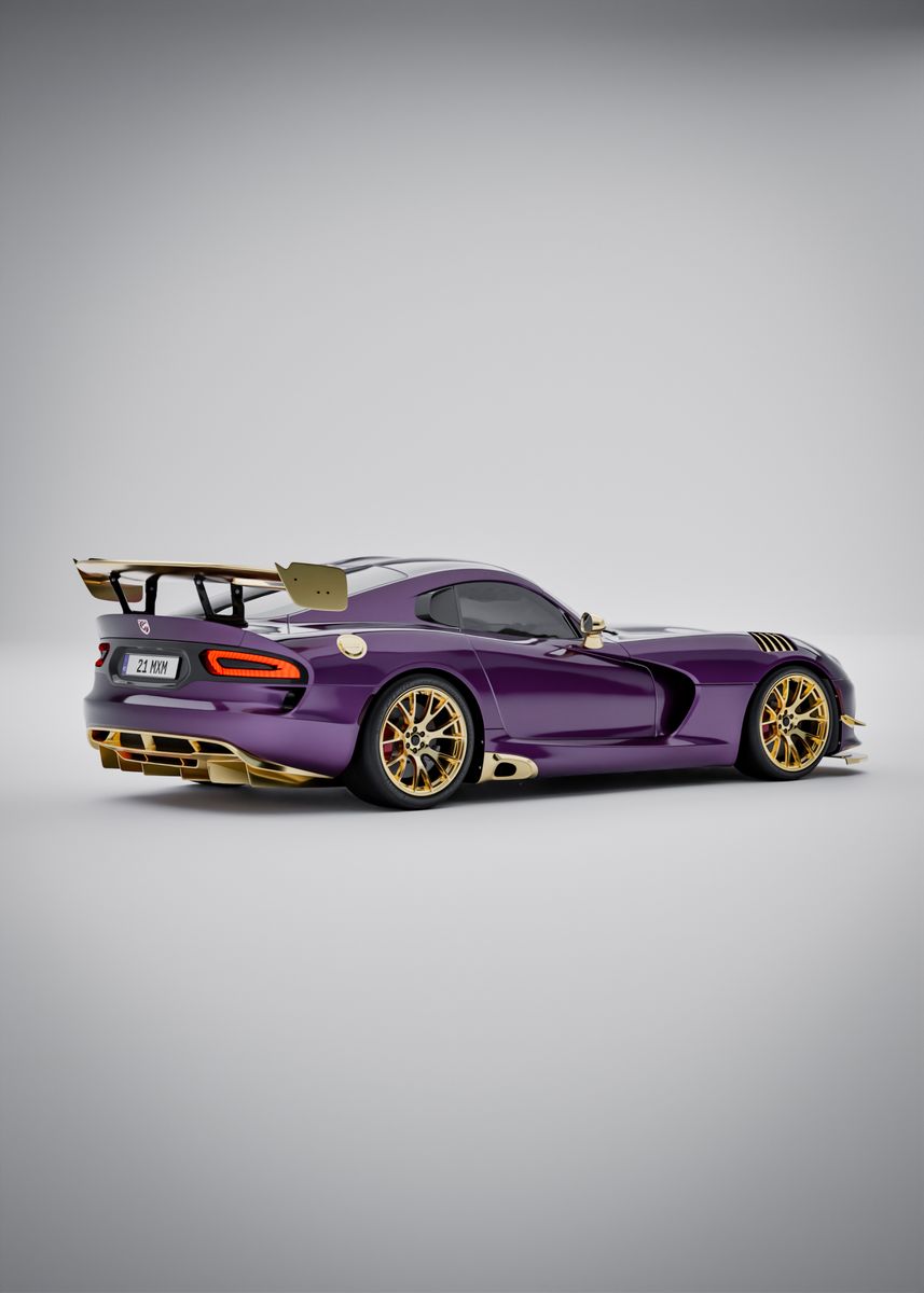 'Purple Dodge Viper with Gold Accents - Side Back View' Poster, picture ...