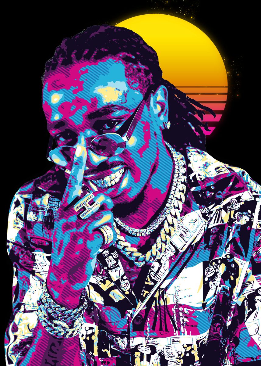 'Quavo Retro Portrait' Poster, picture, metal print, paint by maxmoen ...