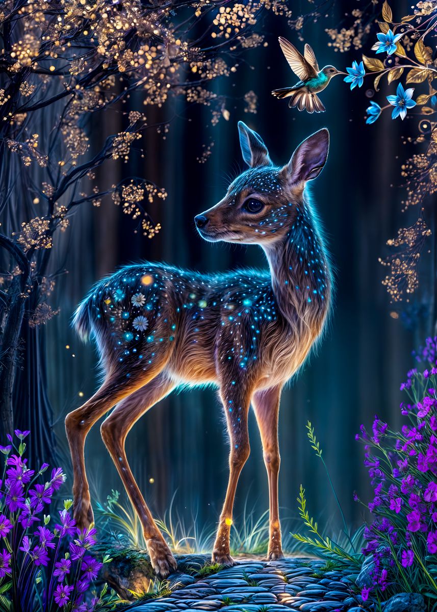 'Fawn in Enchanted Forest' Poster, picture, metal print, paint by ...