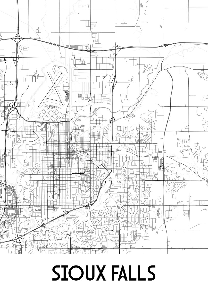 'Sioux Falls City Map' Poster, picture, metal print, paint by Sam Kal | Displate
