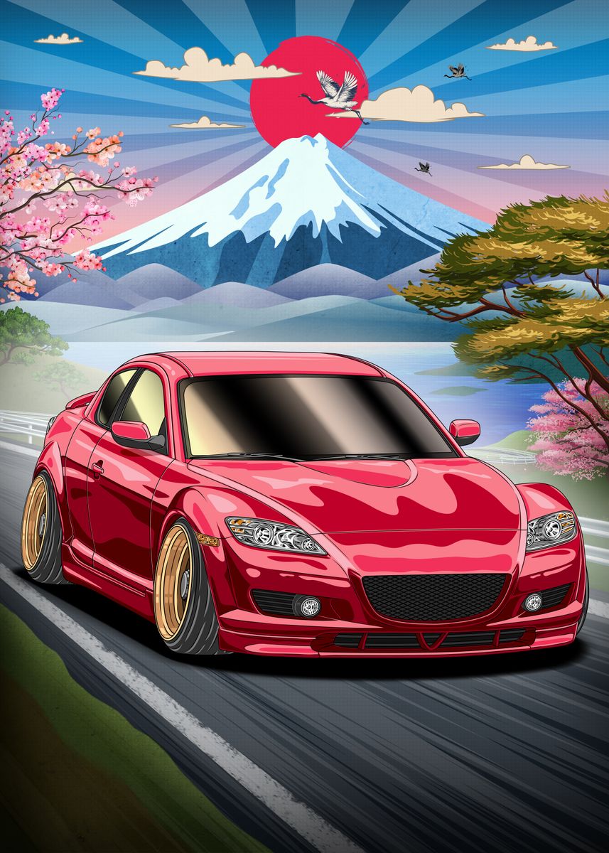 'Mazda RX-8 revving up on Japanese roads' Poster, picture, metal print ...