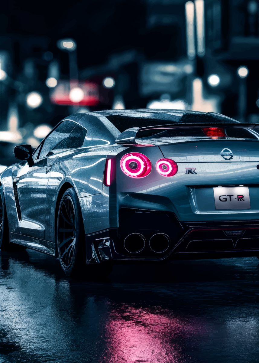 'Nissan GT-R Back View' Poster, picture, metal print, paint by | Displate