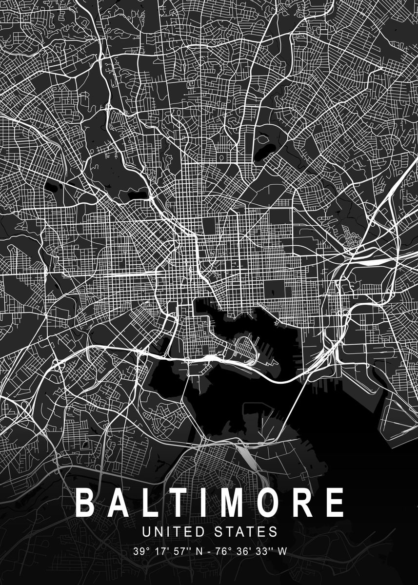 'Baltimore City Map' Poster, picture, metal print, paint by ...