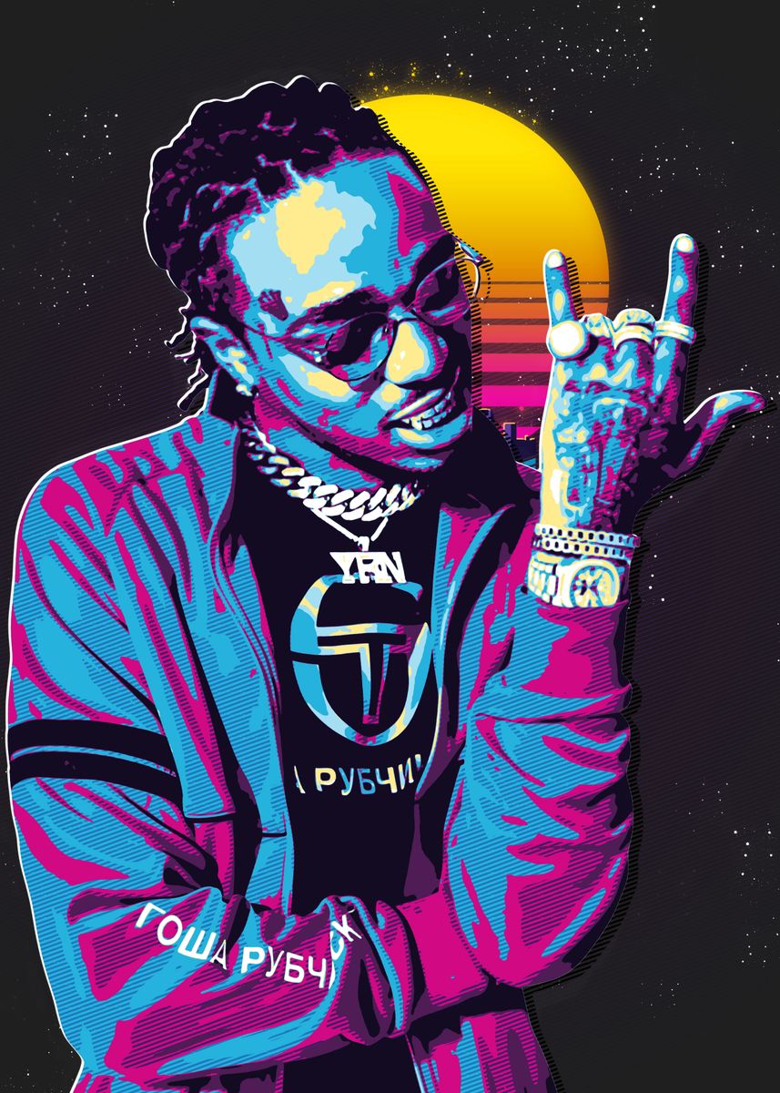 'QUAVO Retro Portrait' Poster, picture, metal print, paint by | Displate
